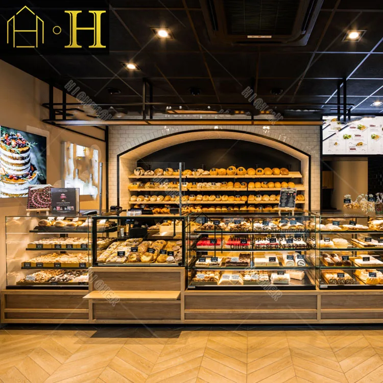 Customization Wooden Bakery Display Counter with Tempered Glass & LED ...