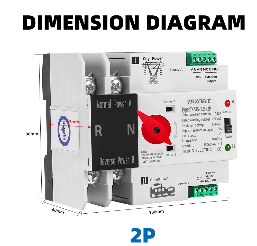 Din Rail Dual Power Automatic Transfer Switch Selector Switches
