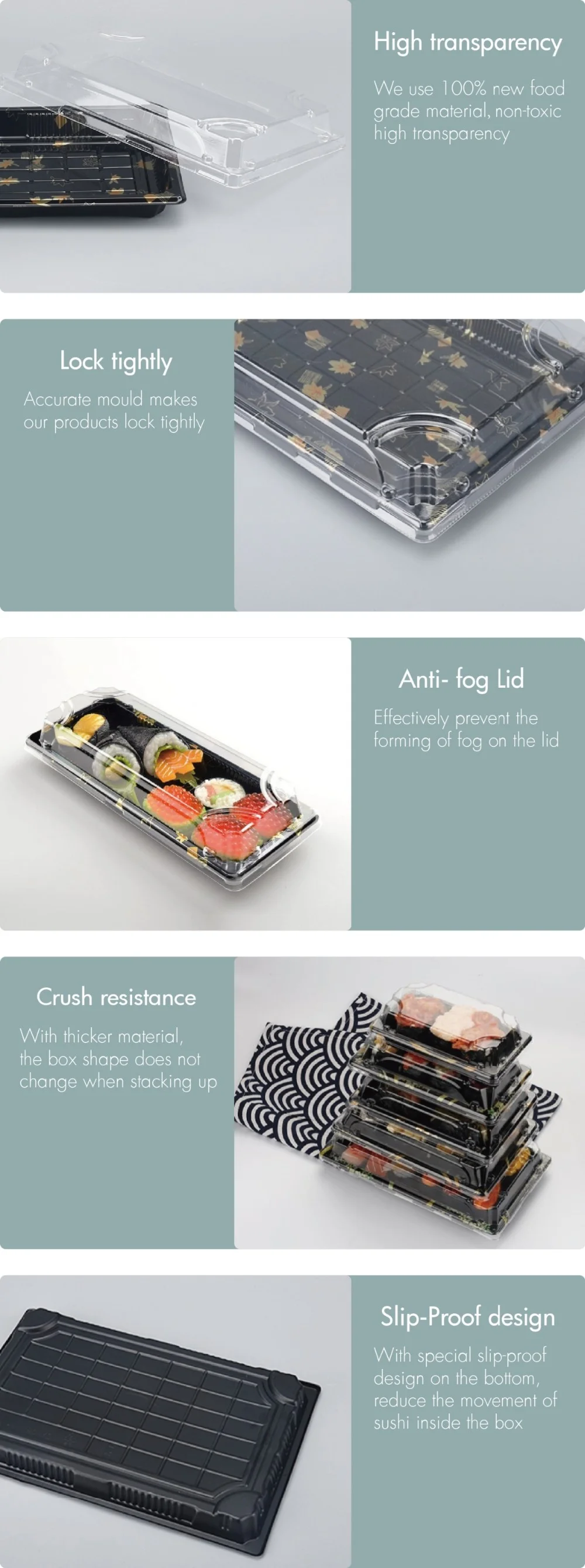 Japanese Style Transparent Plastic Disposable Takeout Sushi Tray with ...