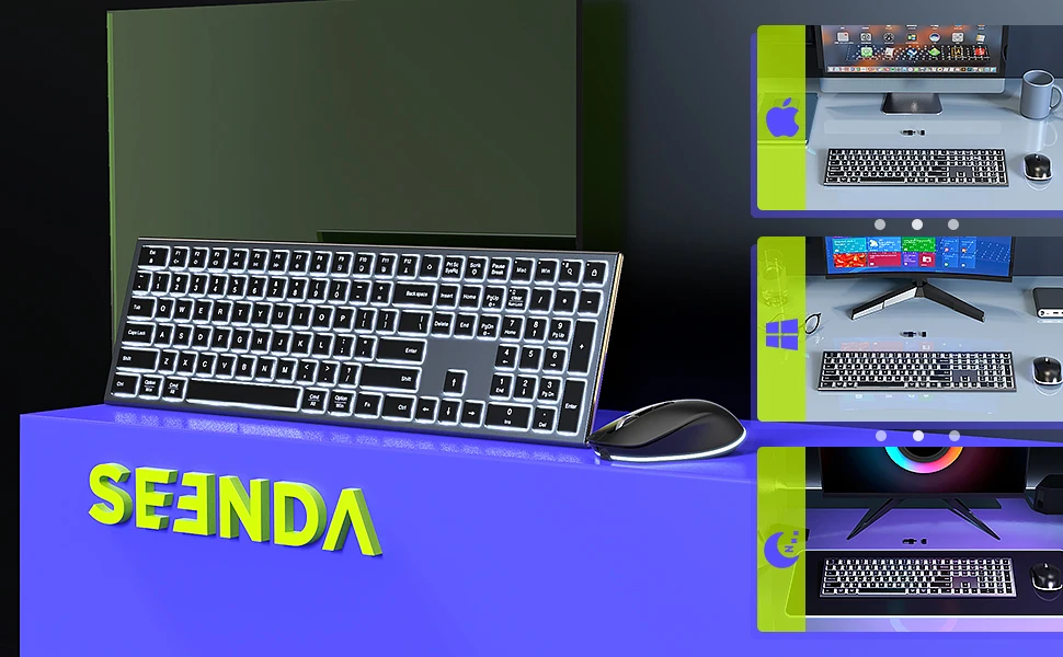 Seenda Rechargeable Ergonomic Keyboard & Mouse Rgb Backlit Keyboards ...