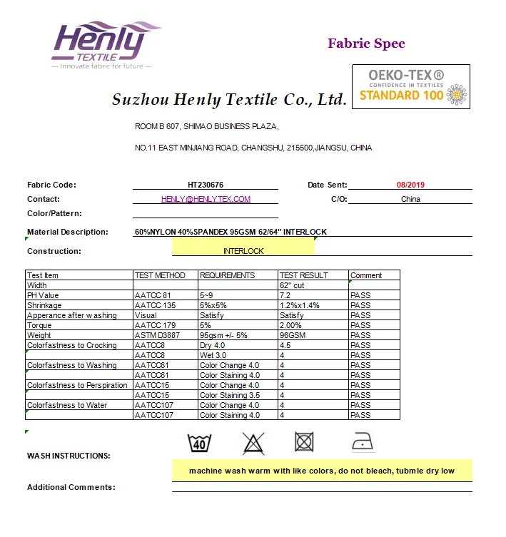 HT230676 60%nylon 40%spandex 95GSM Knitted Fabric for Underwear