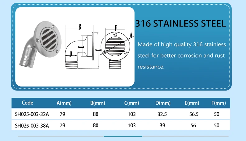 Marine Accessories Boat Floor Drain Stainless Steel 316 Boat Splash ...