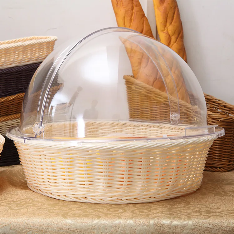 Hand Made Plastic Rattan Mesob Basket Woven Serving Basket With Cover Poly Rattan Plastic Bread ...
