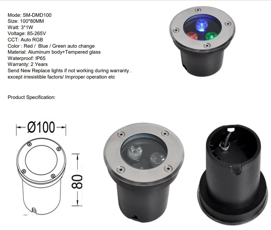 3w Ip66 Waterproof Recessed Led Ground Light Aluminum Glass Lamp Body ...