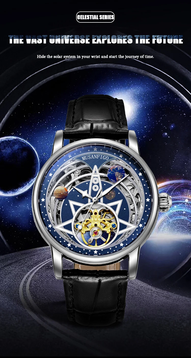 MUSANFIGO Men's Celestial Series Double Sided Hollow Watch