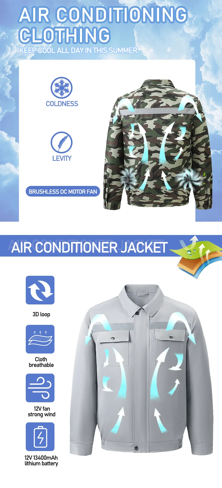 Summer Air Conditioned Clothes Fan Jacket - 3-Speed AC Vest