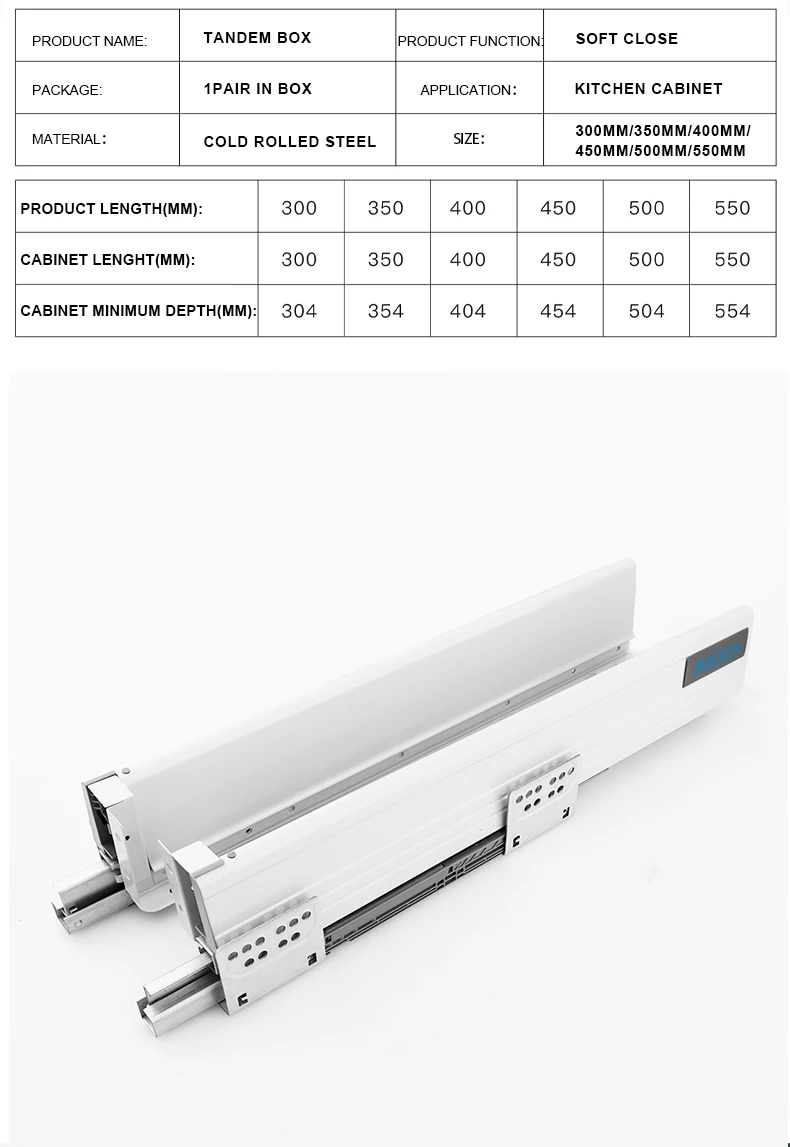 Roeasy Kitchen Cabinet Tool Box Slides Soft Close Tandem Rail Slim ...