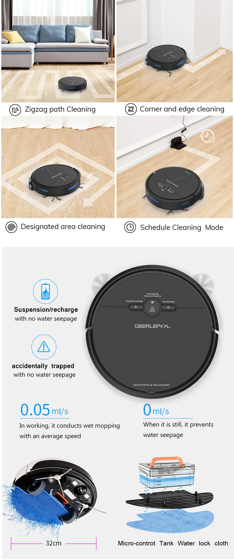 Geerlepol 3 In 1 Smart Robotic Vaccum Cleaner Mop Cleaning Remover Dust ...