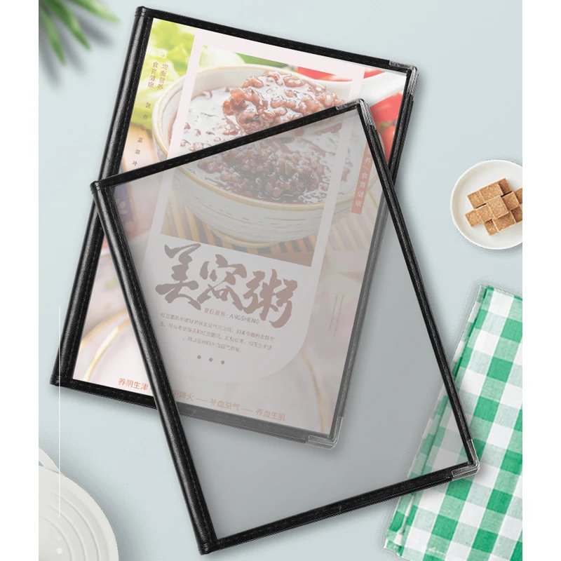 3 Pages Leather Food Menu Folders Transparent Leather Menu Covers A4 ...