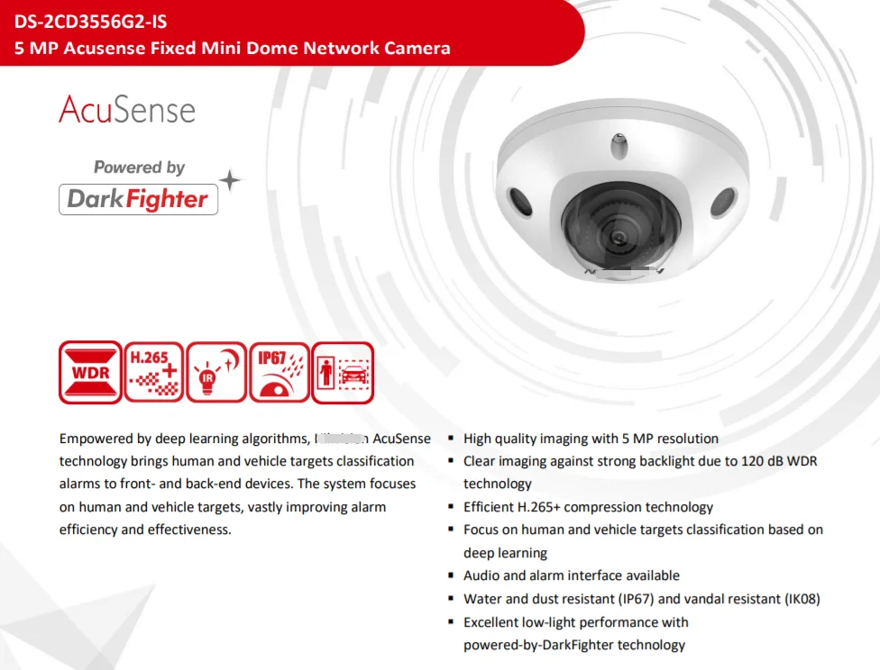 Ds-2cd3556g2-is Original Hik Camera Vision 5mp Acusense Fixed Mini Dome ...