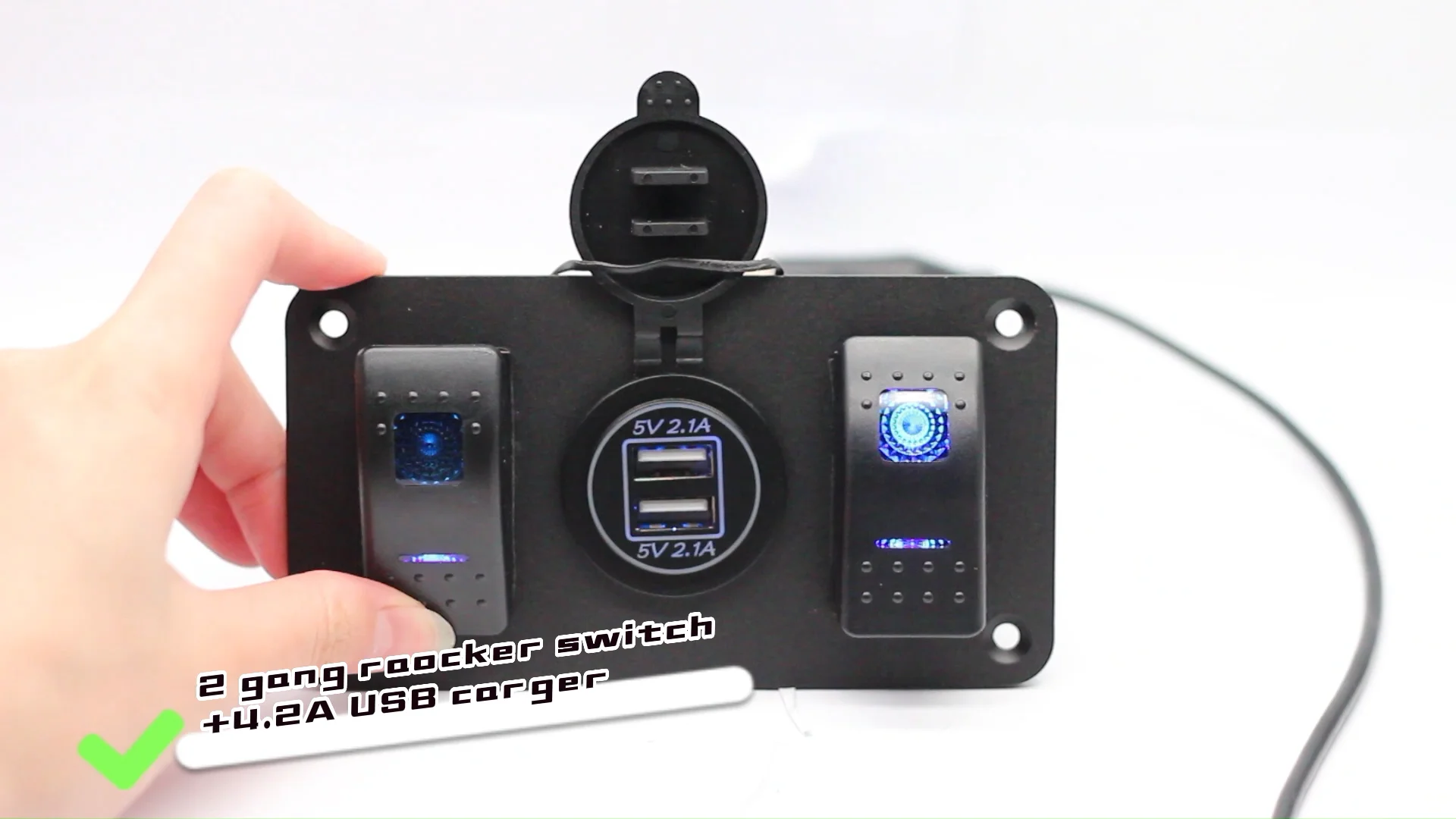2 Gang Rocker Switch Panel With 4.2 Amp Dual Usb Charger Waterproof 12v ...