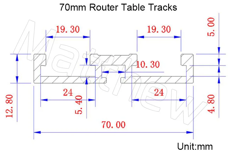 70mm Wide Blue Double Rail Aluminum T-Track for Woodworking