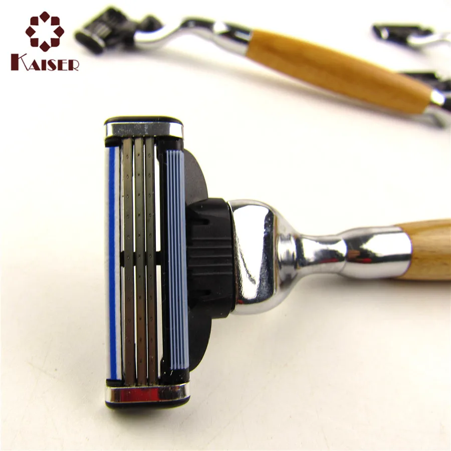 Natural Handle Bamboo Razor With Changeable 6 Blades Refill For Bio ...