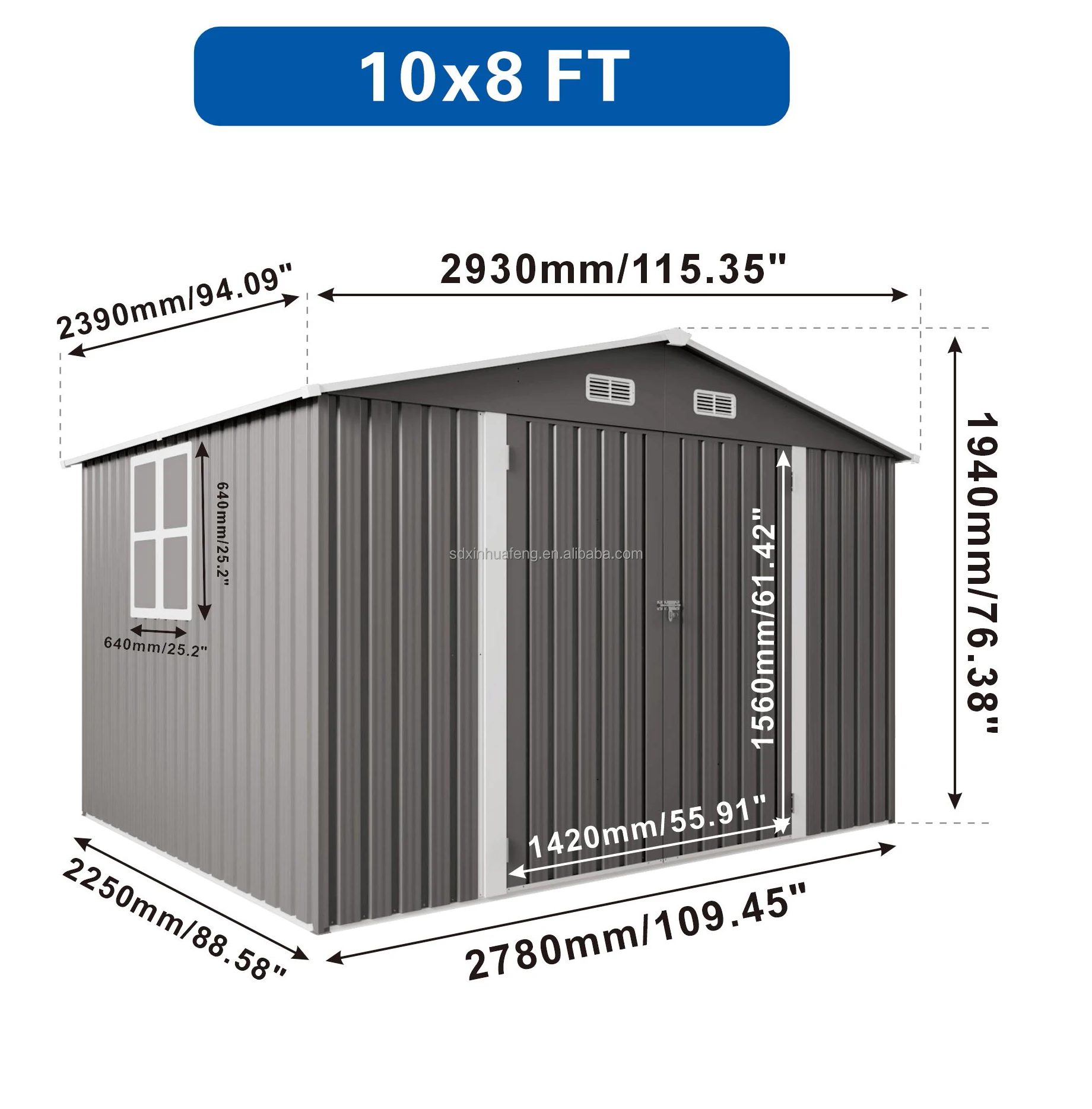 10X8FT Outdoor Storage Shed Metal Garden Tool Storage Sheds with ...