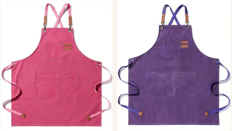 Custom Logo Cotton Canvas Chef Apron With 3 Pockets & Oem