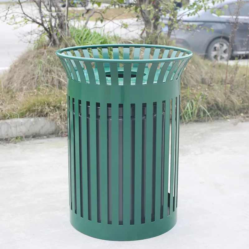 Outdoor Round Metal Trash Container Garbage Can Outside Garden Street ...