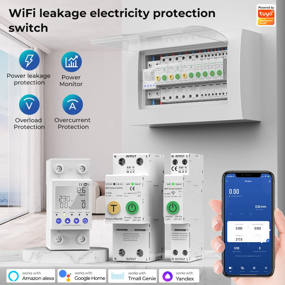 SMATRUL 63A WIFI Smart Switch & Energy Meter with Leakage Protection ...