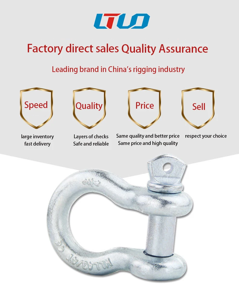 Certified Carbon Steel 6500kg US Type Bow Shackles Mechanical ...