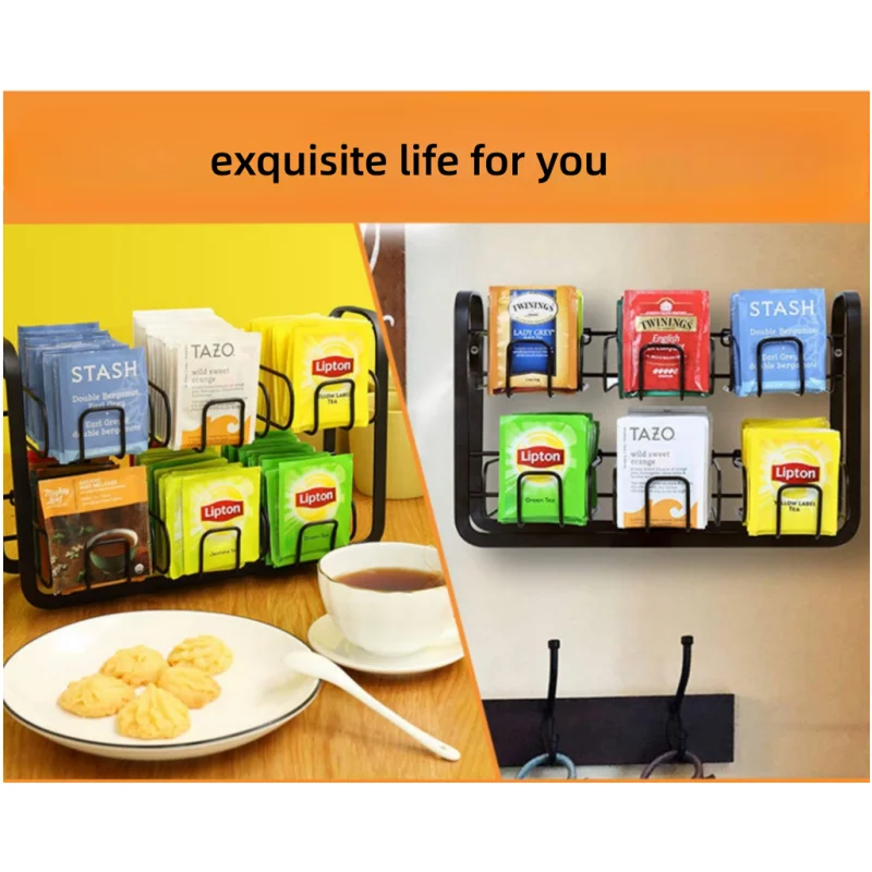 2 Tier Table Stand Metal Wire Basket Organizer Rack Coffee Tea Bag ...