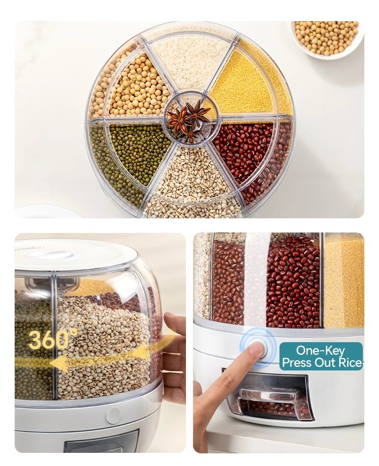 Kitchen Rotating Rice Dispenser 6-grid Rotating Food Grain Dispenser ...
