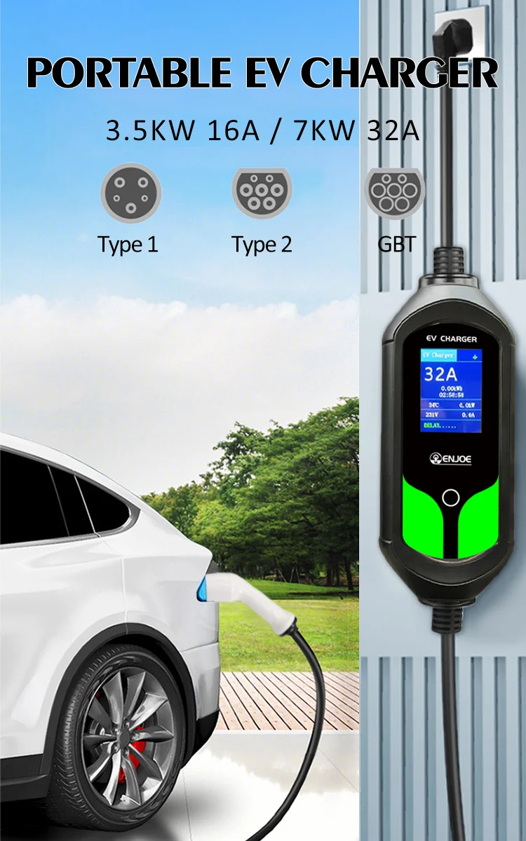 16a 32 Amp Ac Portable Charging Station Gbt Plug 3.5kw 7kw Smart Ev ...