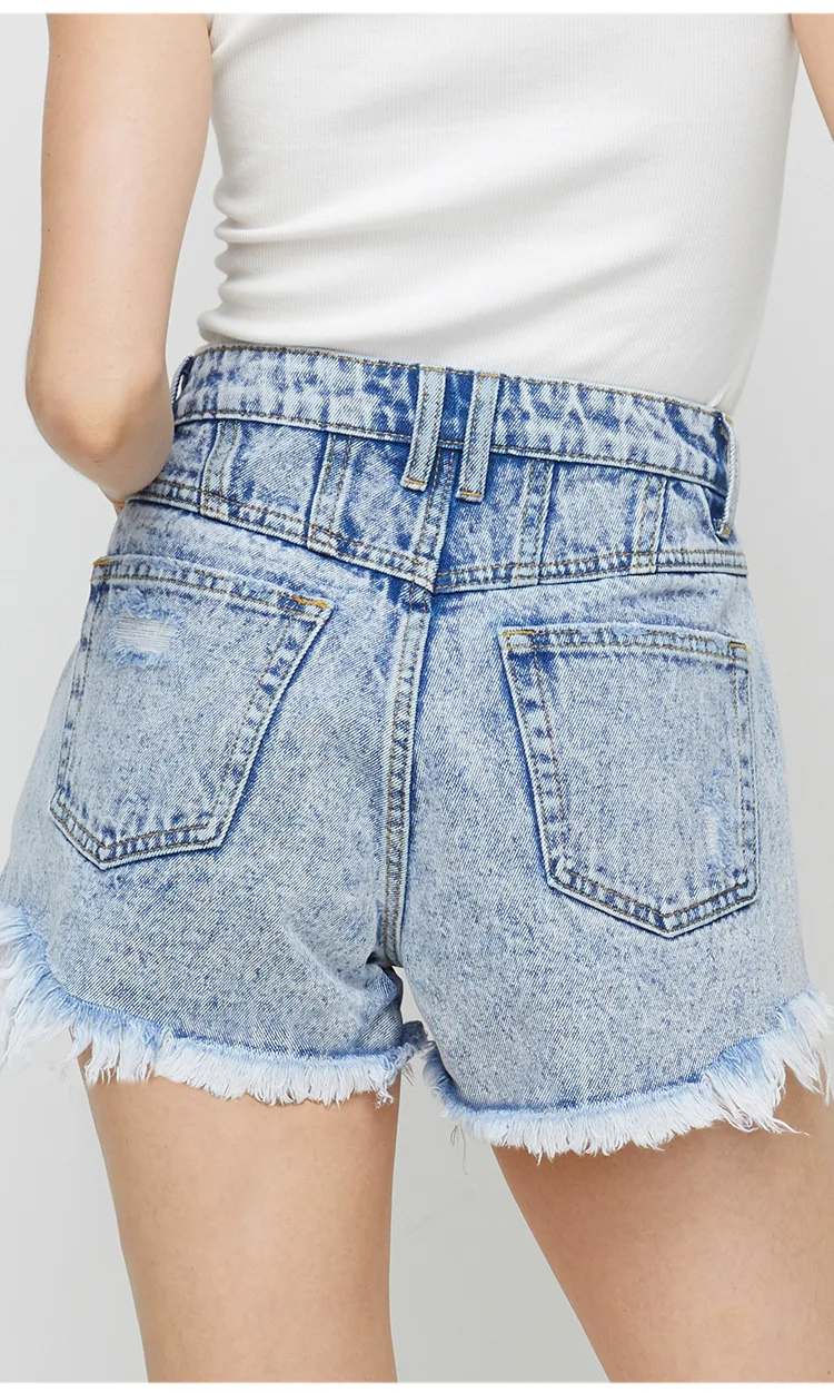 Summer Trendy Fashion Women Denim Shorts Loose Wide Leg Raw Hem Ripped ...