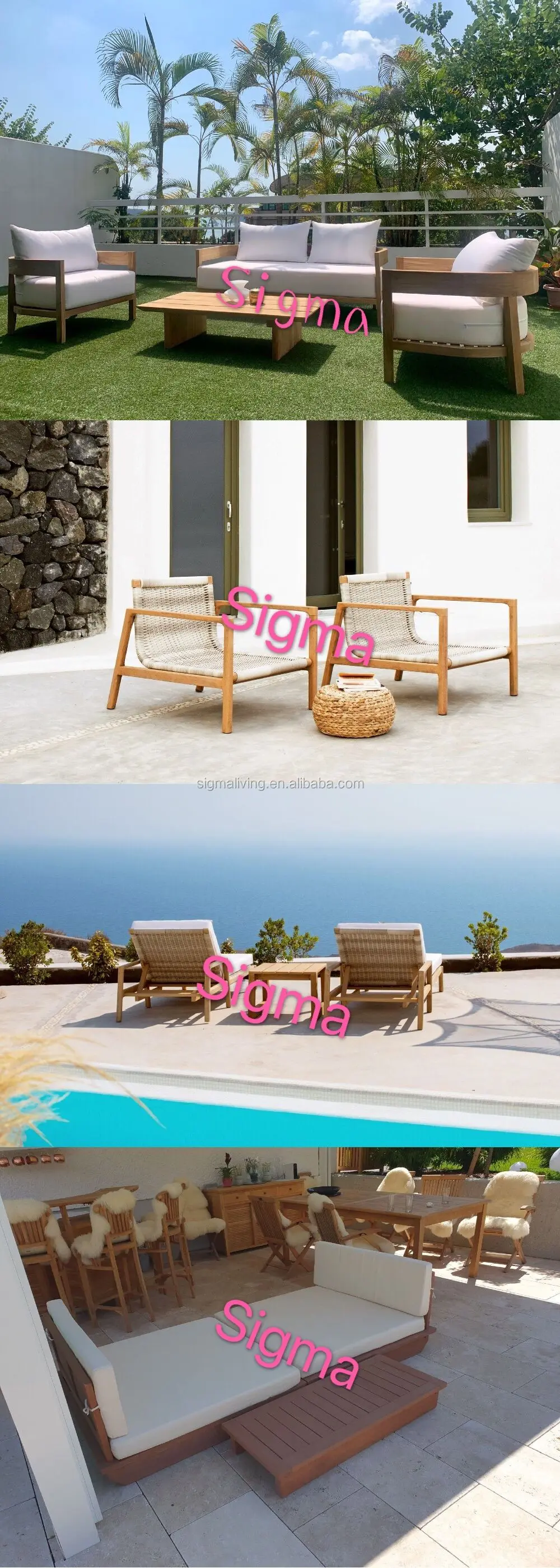 Customized Teak U-sofa Sectional Modern Teak Patio Garden Sofas Set Villa Hotel Furniture Wooden ...