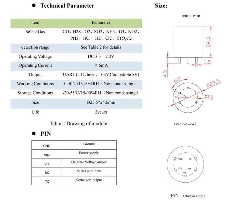 YYS SM4-O2 UART Output Electrochemical Oxygen Gas Sensor