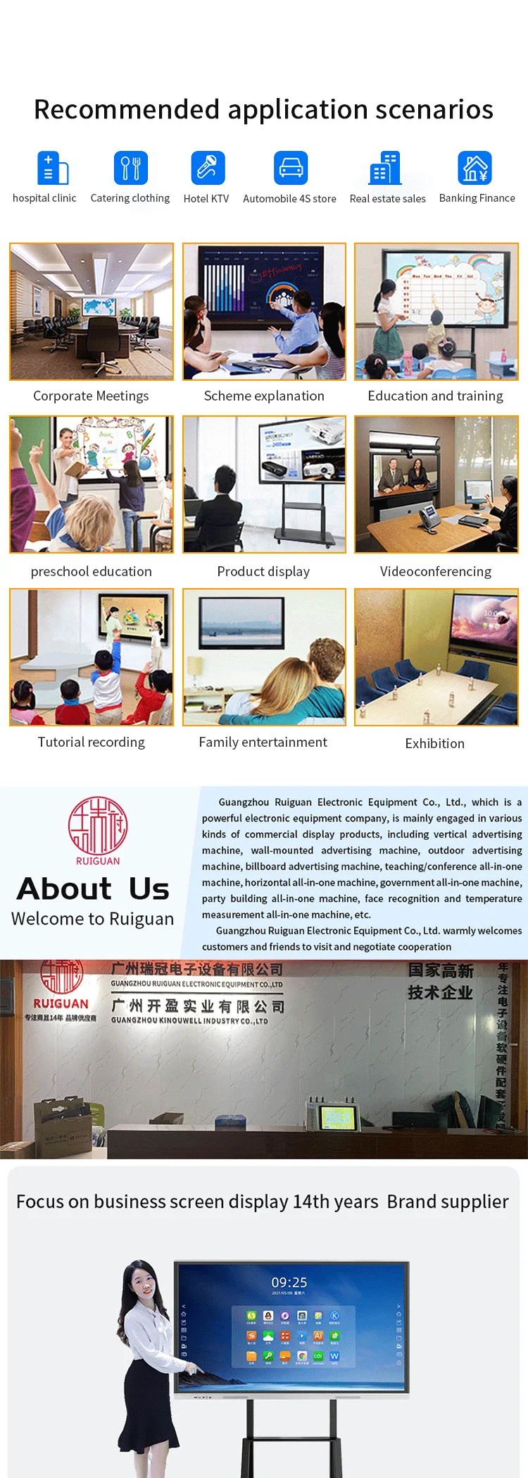 School Classroom Teaching 65 75 86 100 110 Inch Touchscreen Smart Board ...