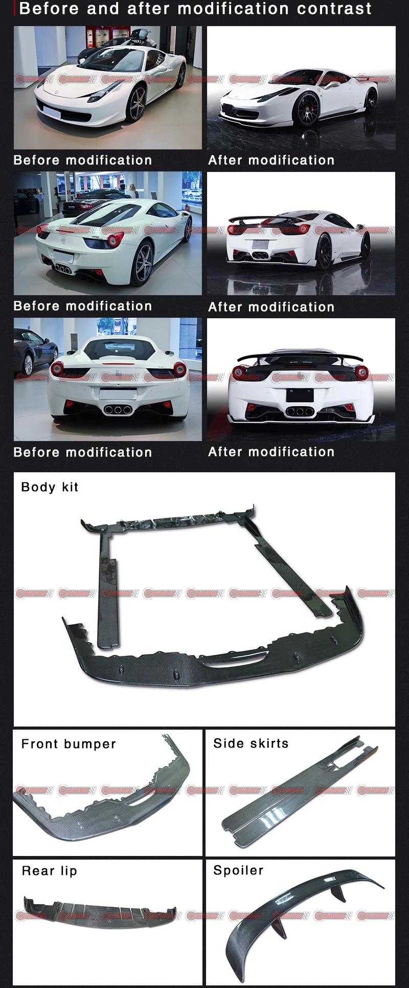 Auto Veloce Style Front Lip Rear Diffuser Spoiler Carbon Fiber Car Body ...