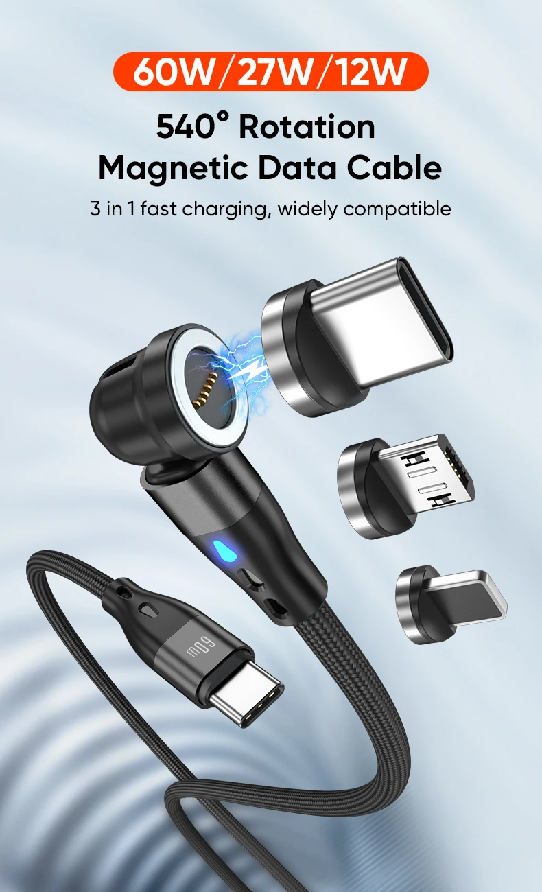 Wholesale 7pin 540 Degree Rotating Pd 60w Fast Charging Usb Charging Cable 6 In 1 Multi Charging ...