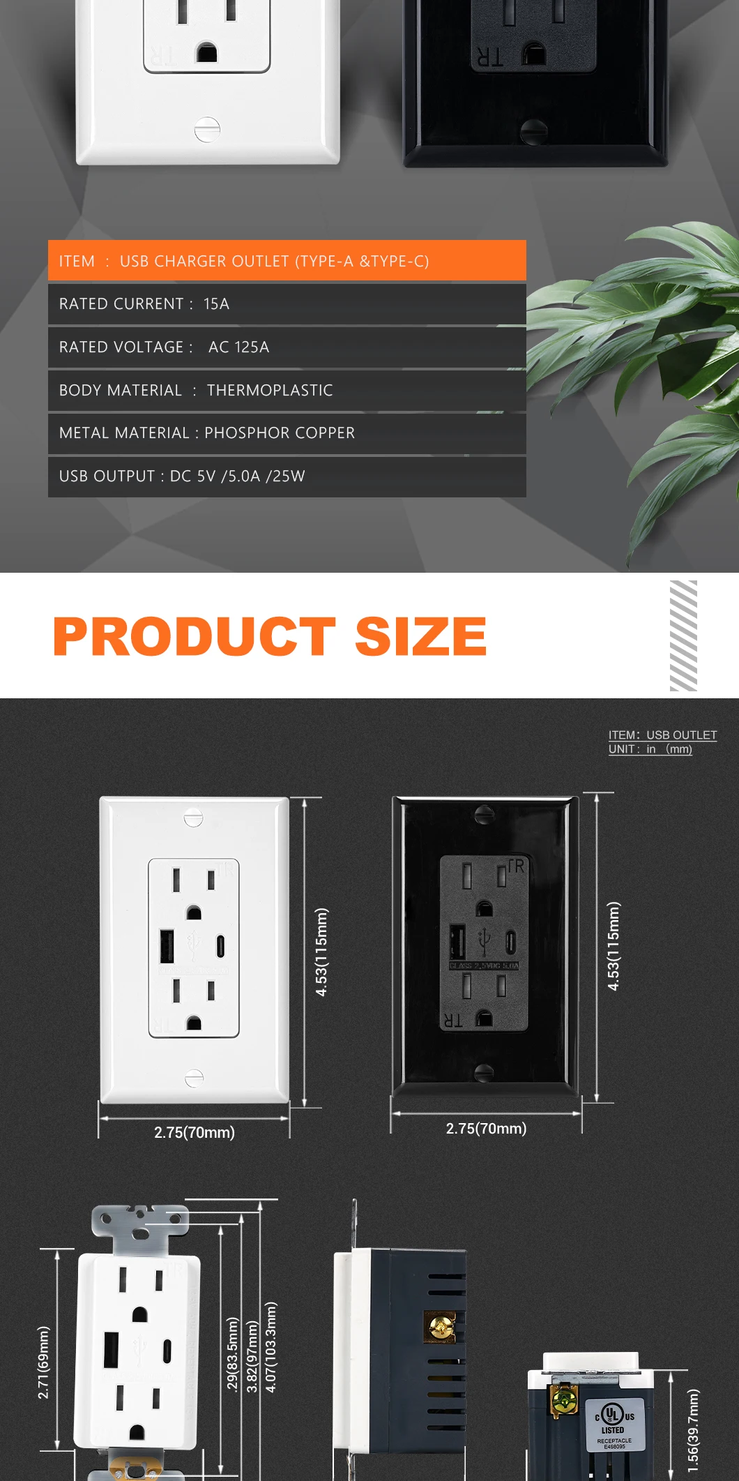 American Standard Duplex Receptacle Tamper Resistant 5.0A Type-A&Type-C ...
