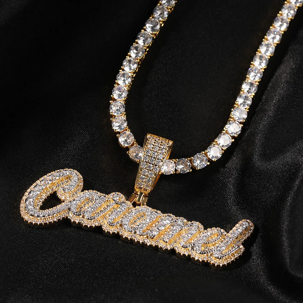 TOP ICY Full CZ Micro Paved 2 Layers Bi Color Nameplate Necklace