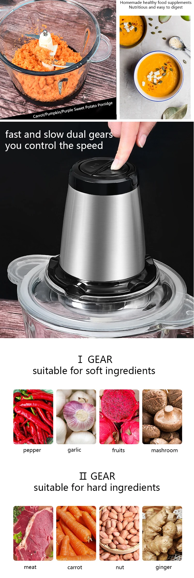 Wholesale 2L 3L 5L Home Use Meat Chopper Meat Grinder Parts Food Processor Stainless Steel ...