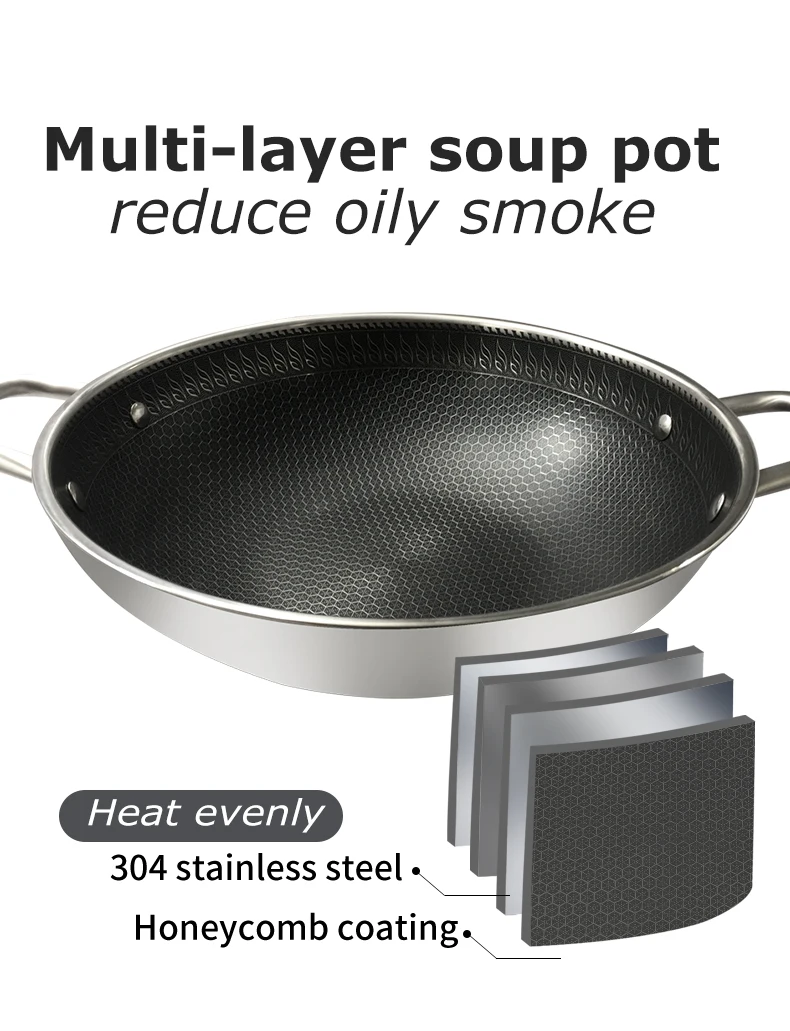 304 Stainless Steel 32cm Nonstick Frying Pan Wok with Double Handles ...