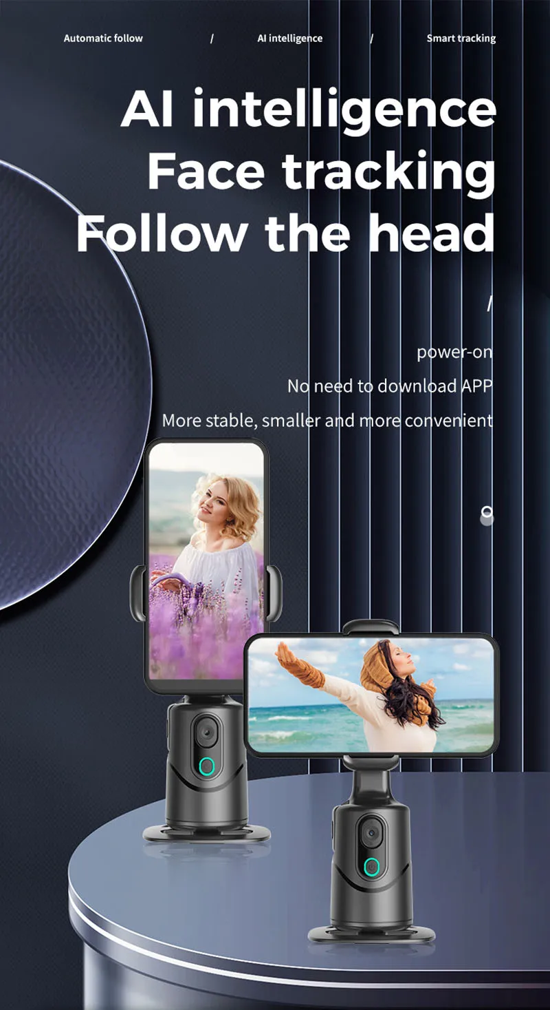 360 Rotate AI Face Tracking Selfie Stick Mobile Phone Stabilizer with ...