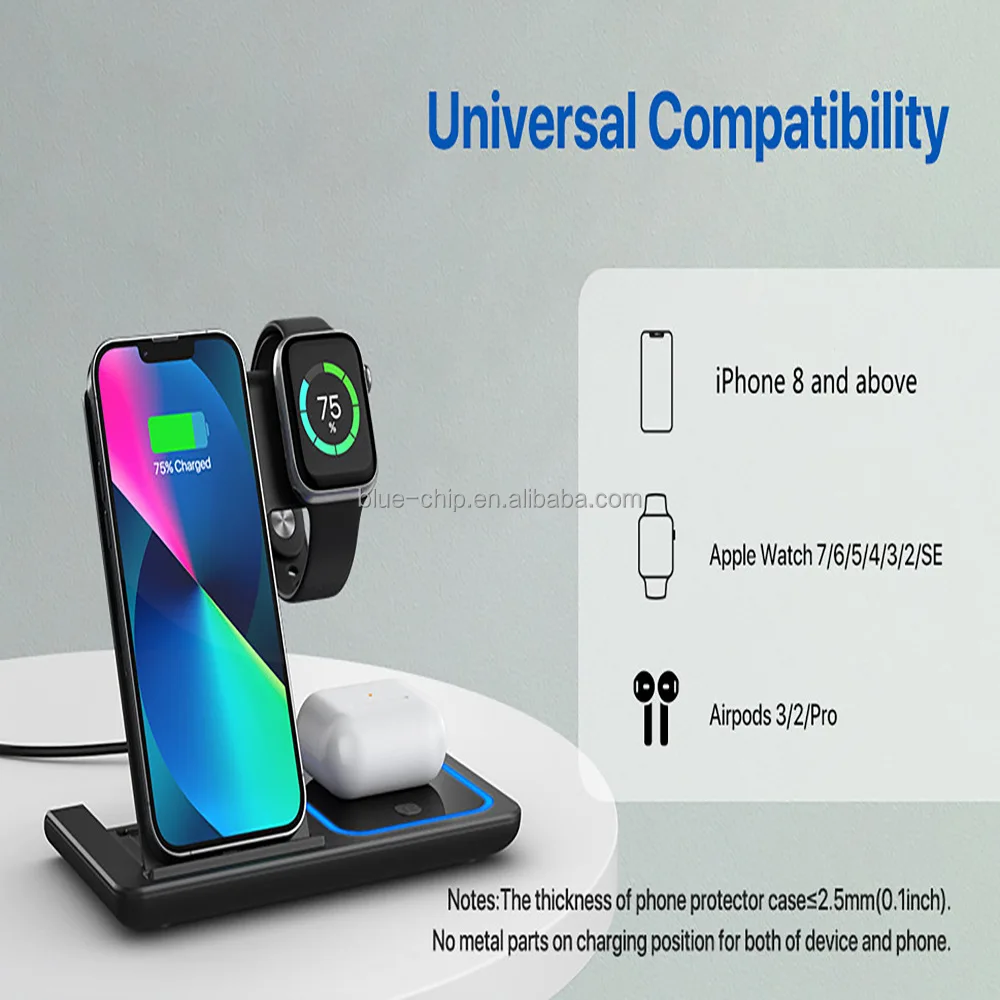 Portable Desktop Mobile Phone Wireless Charger Station 3in1 4 3 In One ...