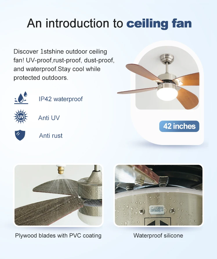 1stshine Ceiling Fan Patio Outdoor Ip42 Waterproof 4 Plywood Blades Pvc ...