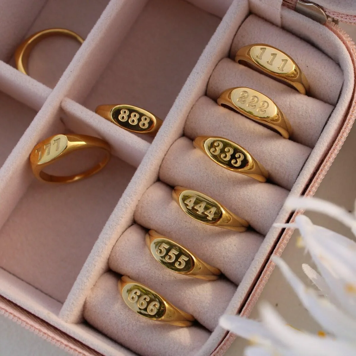 Wholesale 18K Gold Engraved Numbers Angel Number Ring 111-999