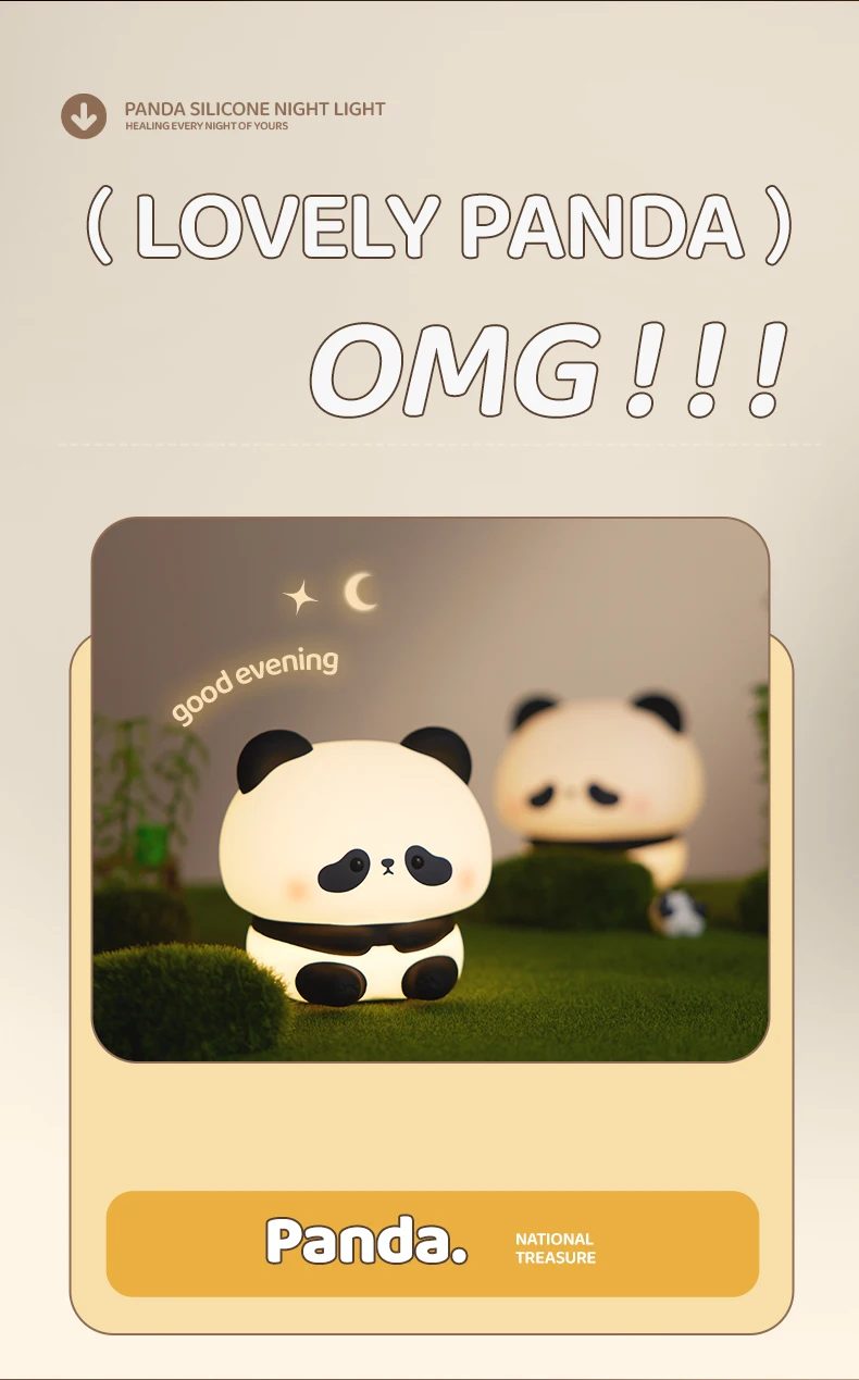 Baby Night Light Silicone - Cute Panda Lamp with Touch Sensor