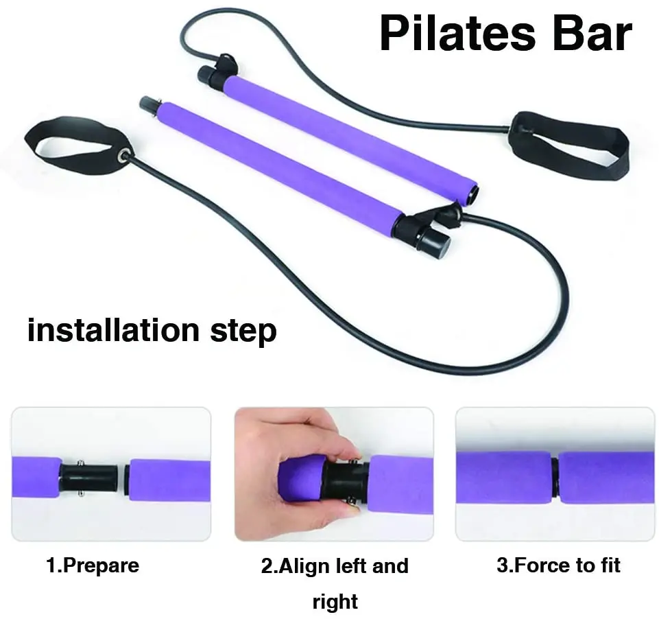 Pilates Bar with Resistance Bands Home Gym Workout Bar Portable 3 ...