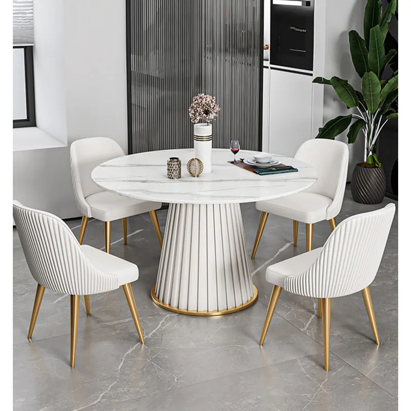 White Round Dining Table Set High Quality Marble Table Dining Set Home ...