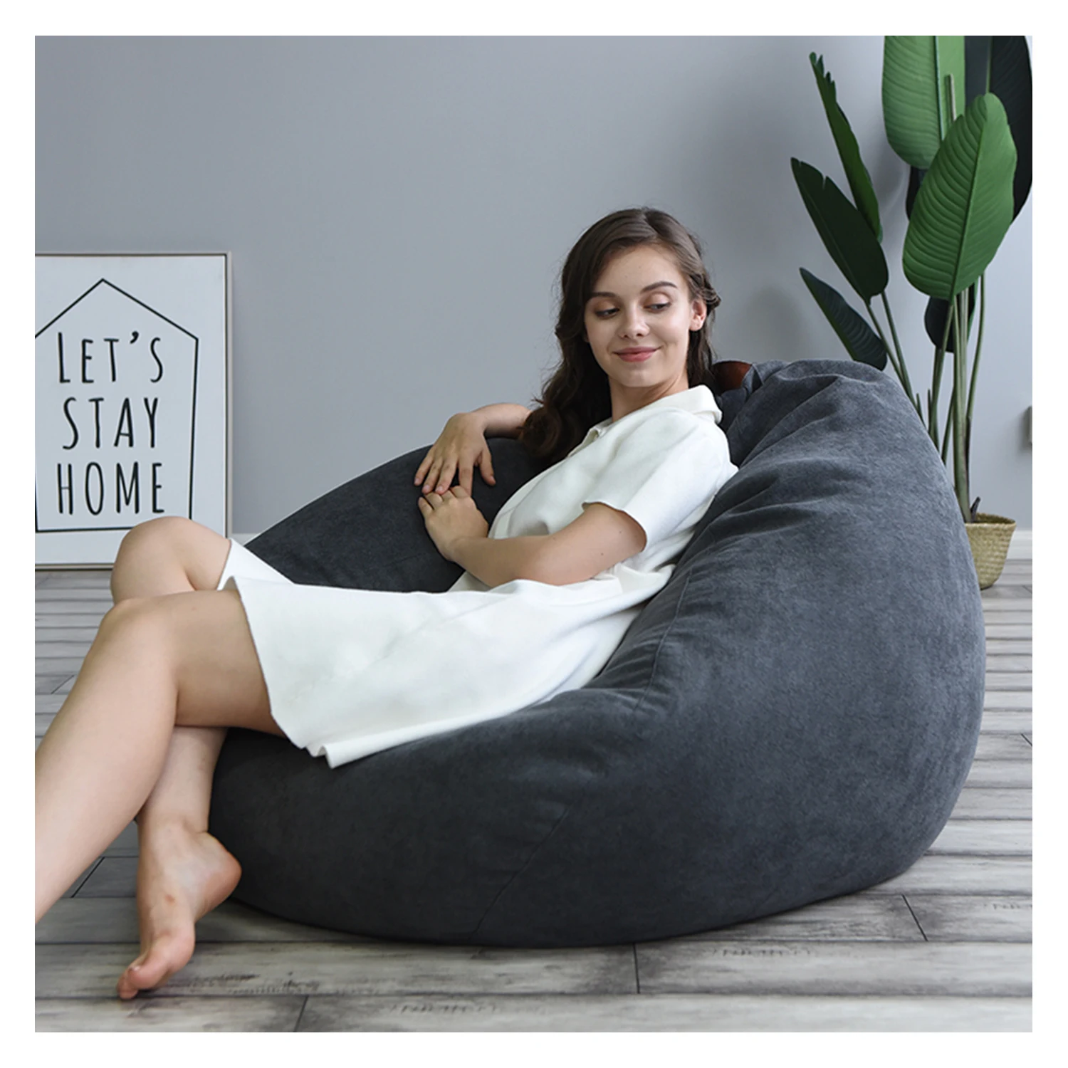 YJ Dorm Floor Sofa Pear Big Bean Bag Cover Bedroom Corner Couch Living ...