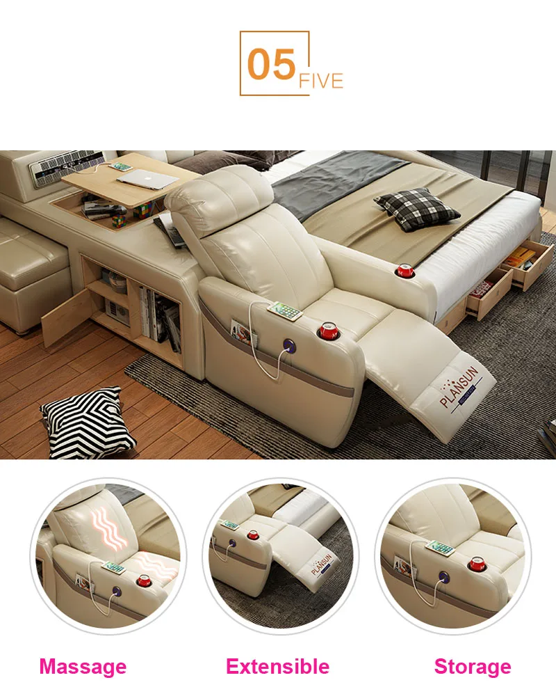 Modern Leather Bed Design Smart Multifunction Bed - Buy Smart ...