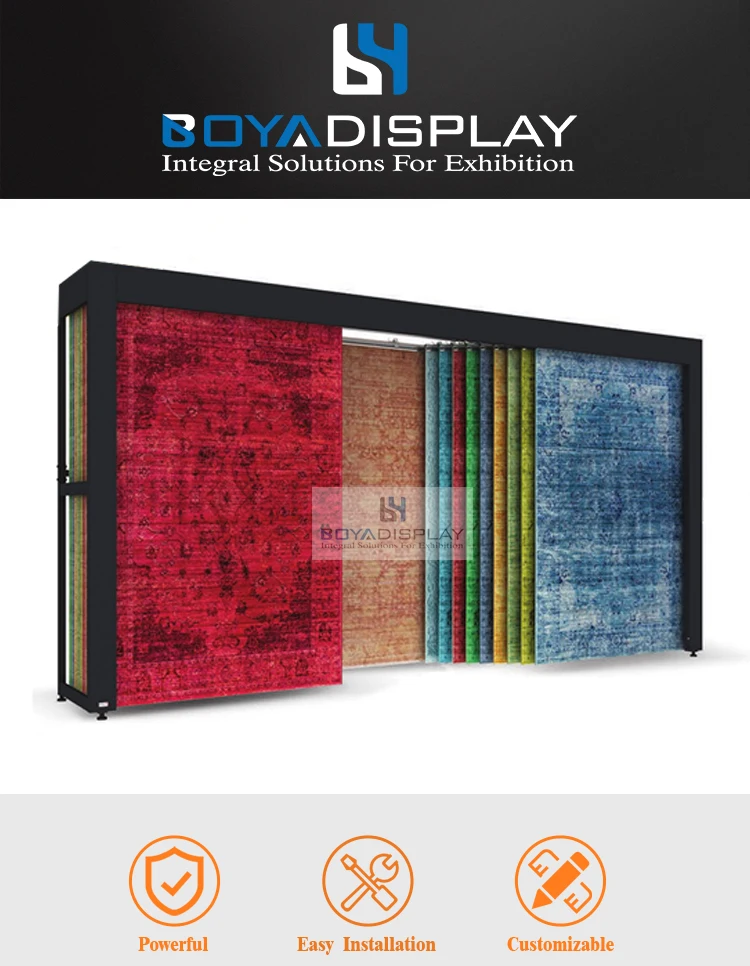 Customized Showroom System Fashion Sliding Pushing Fabric Carpet Rug ...
