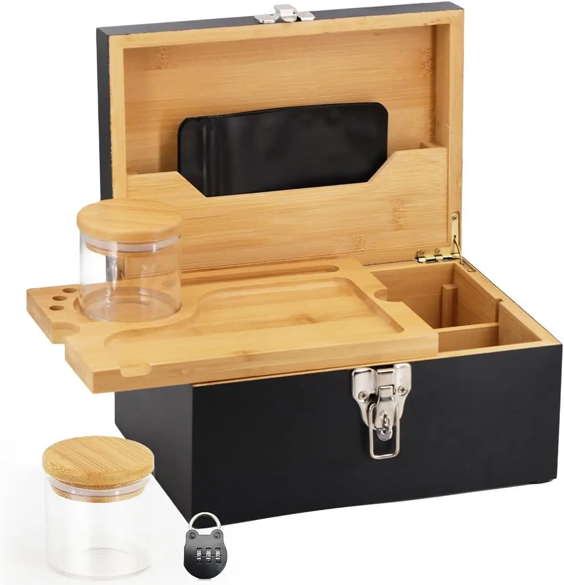 Large Bamboo Wooden Box Tray Set,Locking Storage Decorative Box For ...