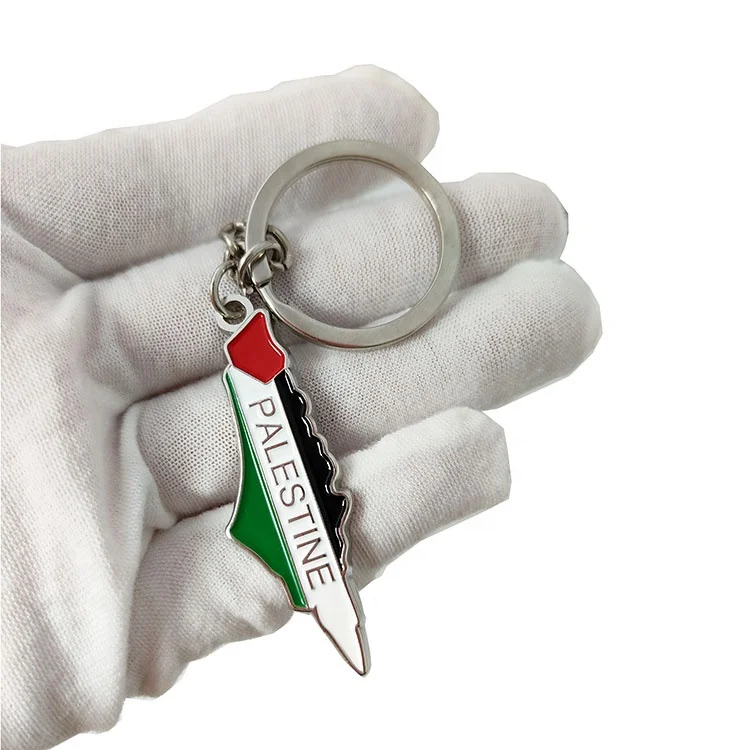 Gold Enamel Palestine Map Flag Keychain - Metal Type: Zinc Alloy