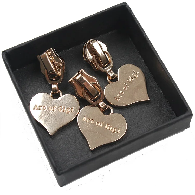 Custom Double Sided Logo Heart Shape Metal Zipper Puller For Dress ...
