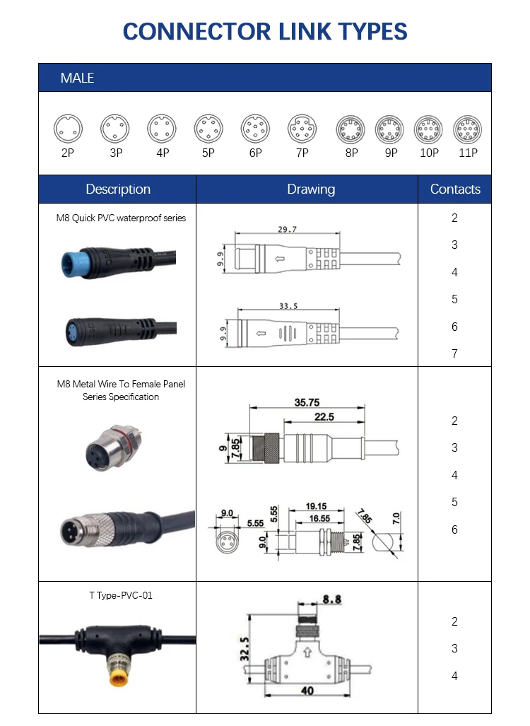 Factory Male Or Female 3 Pin Connector Waterproof Ip65 M8 Electric Bike ...