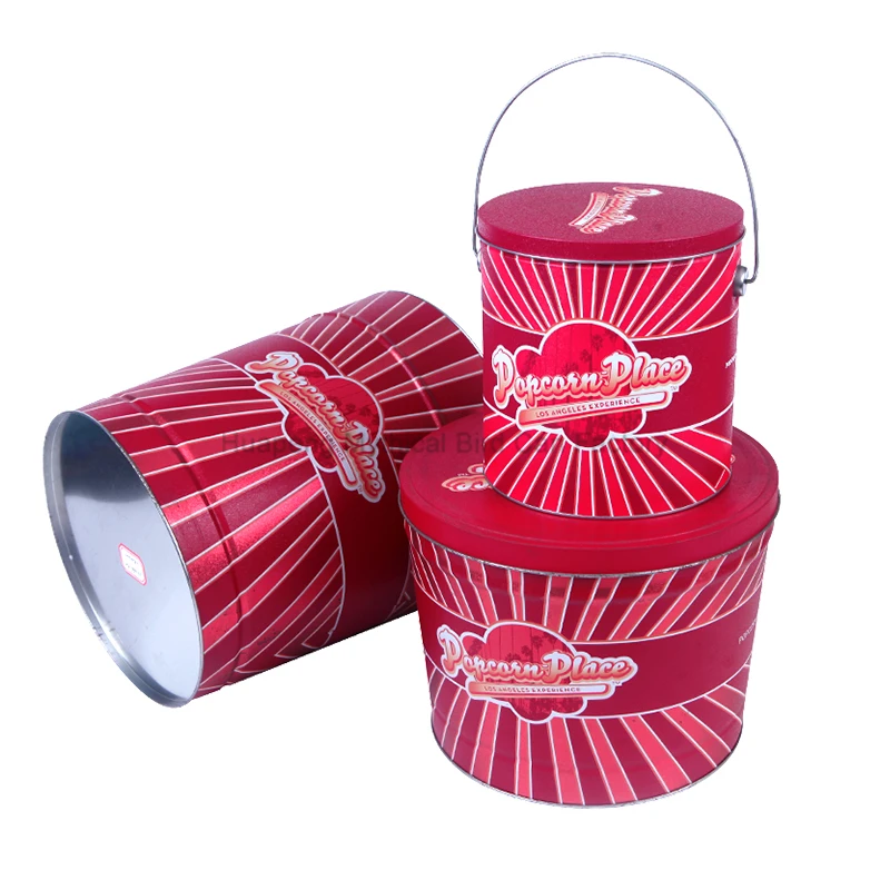 Customized Printing Round Metal Popcorn Buckets Cookies Can Box ...